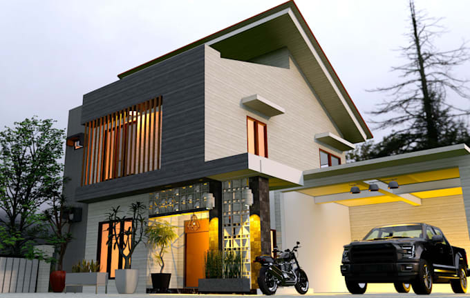Make a 3d sketchup model for the exterior architectural design