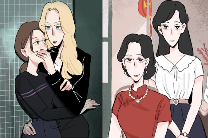 Draw gl couple characters with my style by Mablukid | Fiverr