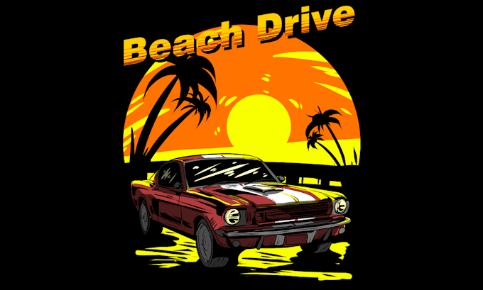 Draw classic automotive illustration for tshirt with vintage style by ...