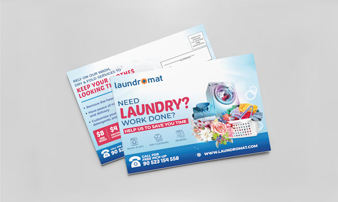 Design laundry, dry cleaning laundromat postcard, direct mail eddm ...