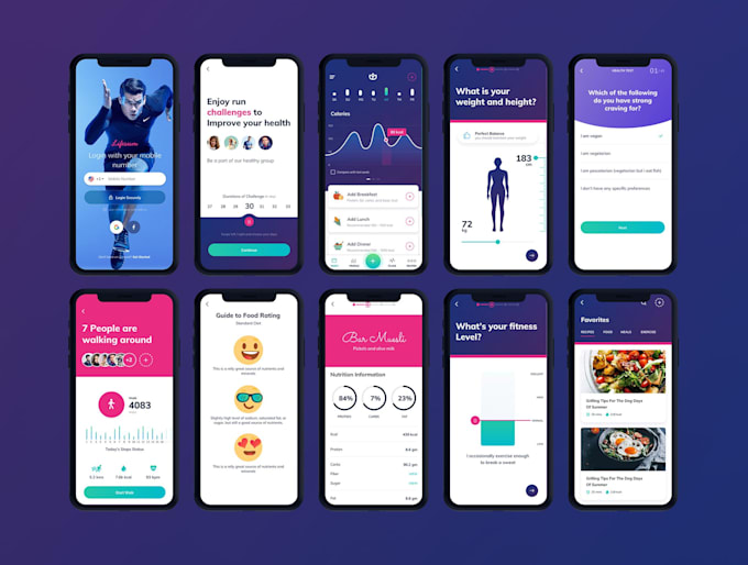 Create fitness and gym mobile app ui design, app ui screens by ...