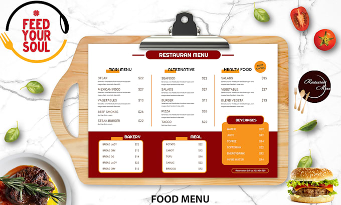 Design all sized editable professional restaurant menu bar menu food ...