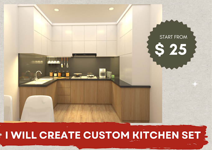 Design kitchen with 3d render by Kharismaker | Fiverr