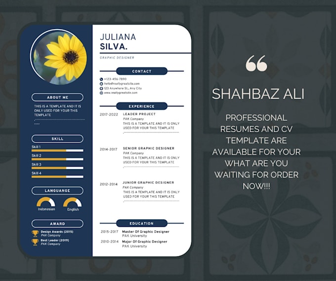 Make professional resume design or modern cv template by Shahbazali531 | Fiverr
