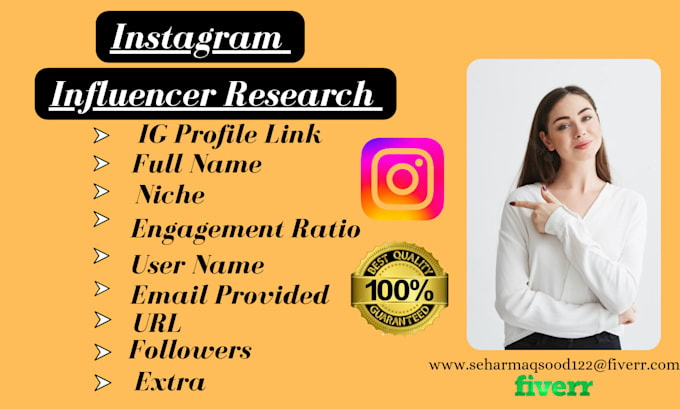 Find best and top instagram influencer list by Seharmaqsud | Fiverr