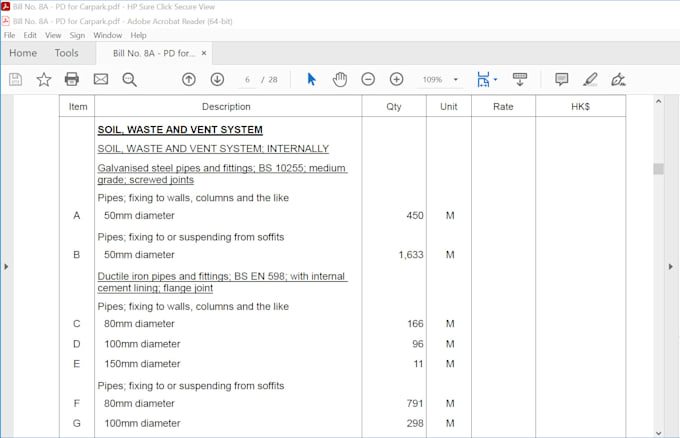 Do bill of quantity preparation with back up of measurement take off ...