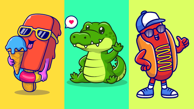 Draw cute cartoon character and animal illustration by Veerhassan | Fiverr