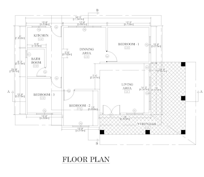 Architectural house design floor plan and section drawings