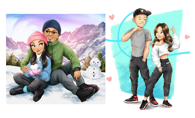 Draw two characters in full body with my unique style by Danku_pe | Fiverr