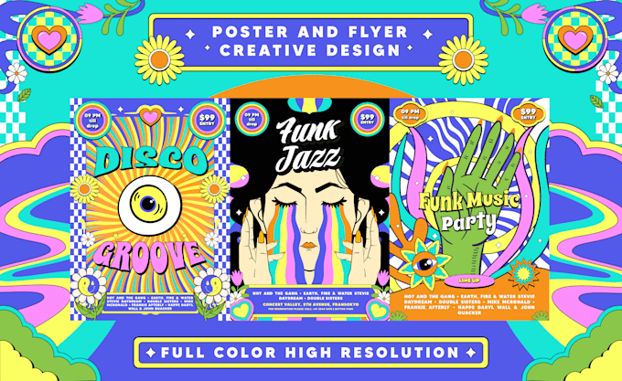 Colorful event poster psychedelic illustration by Hamfatah | Fiverr
