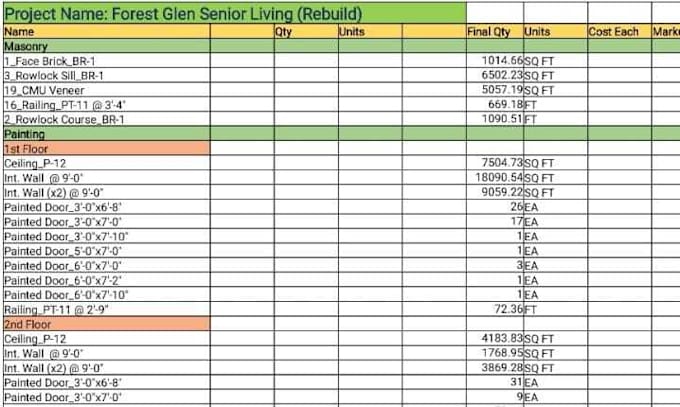 Do quantity estimation for all csi division data entry autocad excel ...