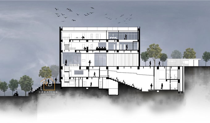 Do section and elevation render professionally by Saly_rib | Fiverr