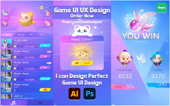 Do game ui design and stunning 2d 3d game ui ux graphics by Mahtabjutt ...