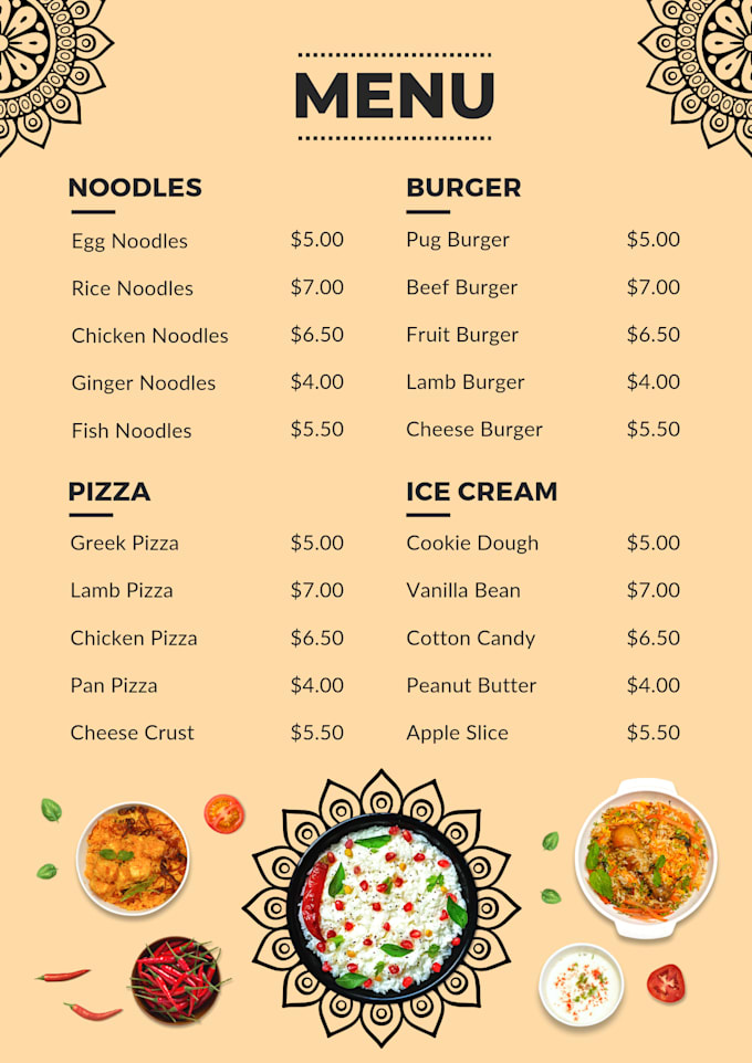 Design a better food menu and i am good in this work by Talibraja601 ...