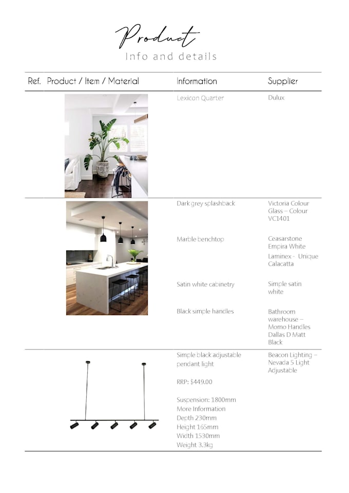 Create an interior shopping list with supplier information by ...
