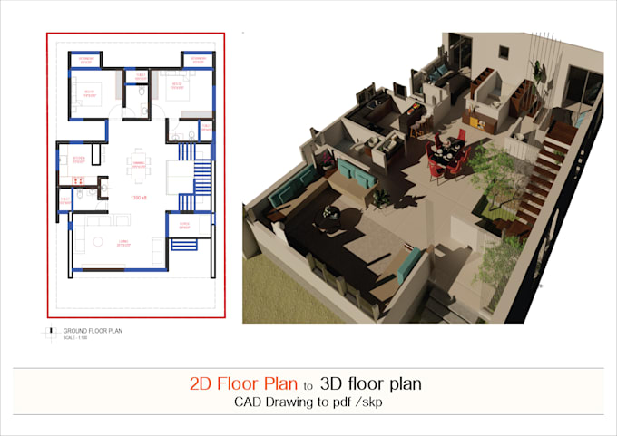 Render your 2d architectural floor plan in adobe illustrator by ...