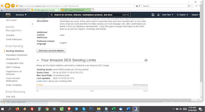 Create ses from aws account with sending limit 50k a day by Sodarautama | Fiverr
