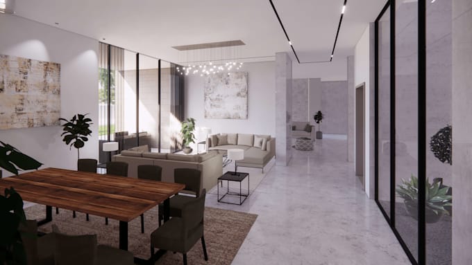 Drow a 3d interior design with lighting and materials by Bayan_yahya ...