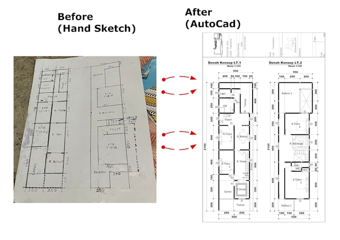Draw a 2d floor plan in autocad from hand sketch by Bungbent | Fiverr