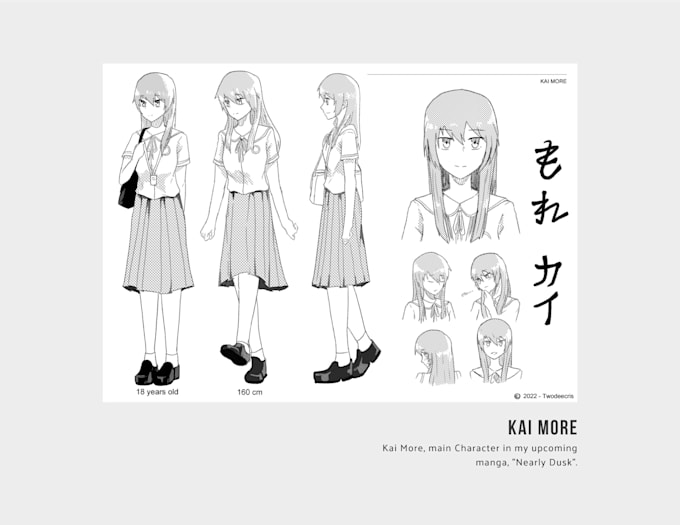 Make an anime manga character reference or design sheet by Kuri ...