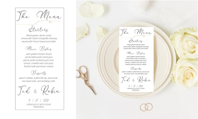 Design a wedding set menu and wedding stationery by Fatydesigner | Fiverr