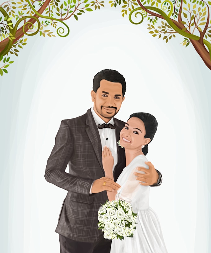 Draw a couple or wedding portrait illustration by Hasii_art | Fiverr