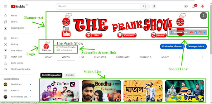 Create setup youtube optimize, a yt channel with logo, banner, intro ...