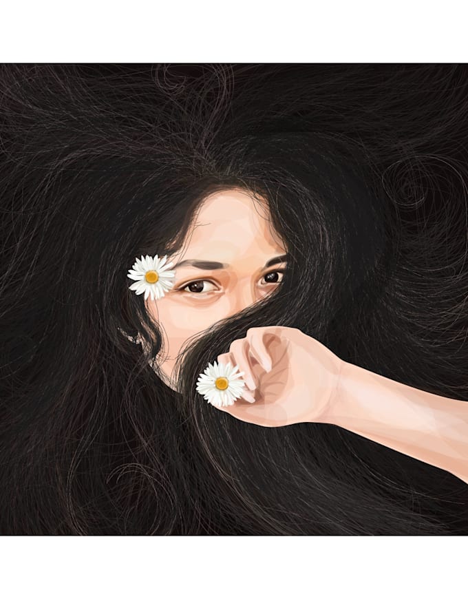 Draw unique portrait illustration with floral elements by Hasii_art ...