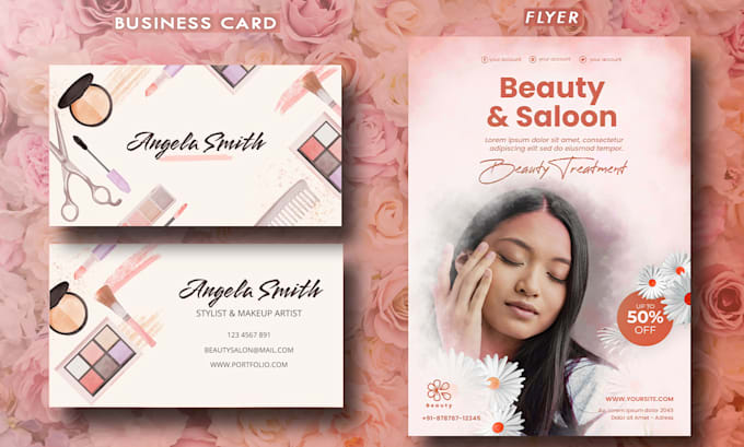 Design professional makeup artist, beauty business card with flyer ...