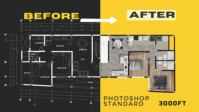 Render your floor plans in photoshop by Andres_solano | Fiverr