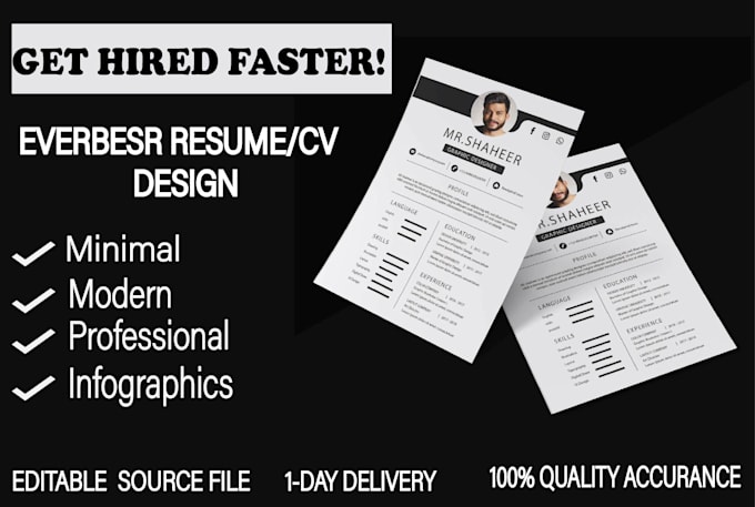 Create professional, modern, minimal and impressive resume design ...