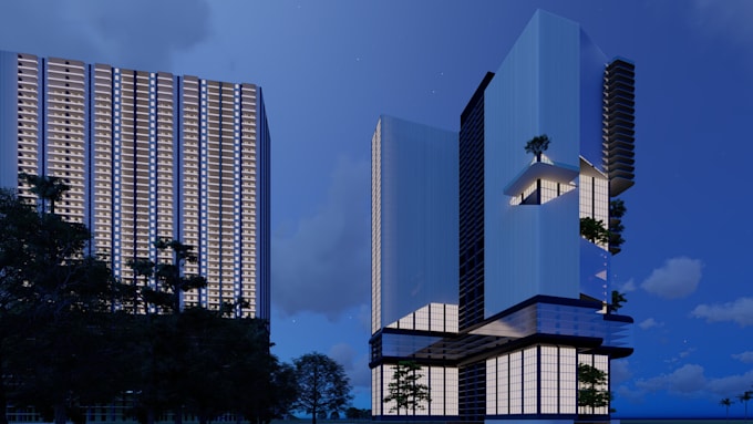 Design highrise buildings with realistic rendering by Mughyir111 | Fiverr