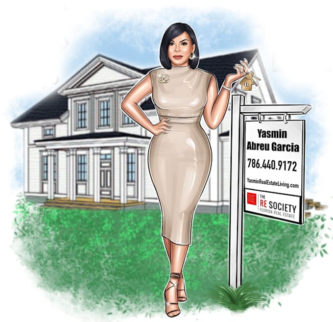 Draw real estate agent branding, realtor cartoon logo portrait by ...