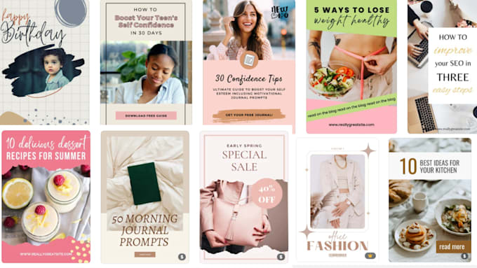 Design 10 beautiful pinterest pins using canva by Majeed_gfx | Fiverr