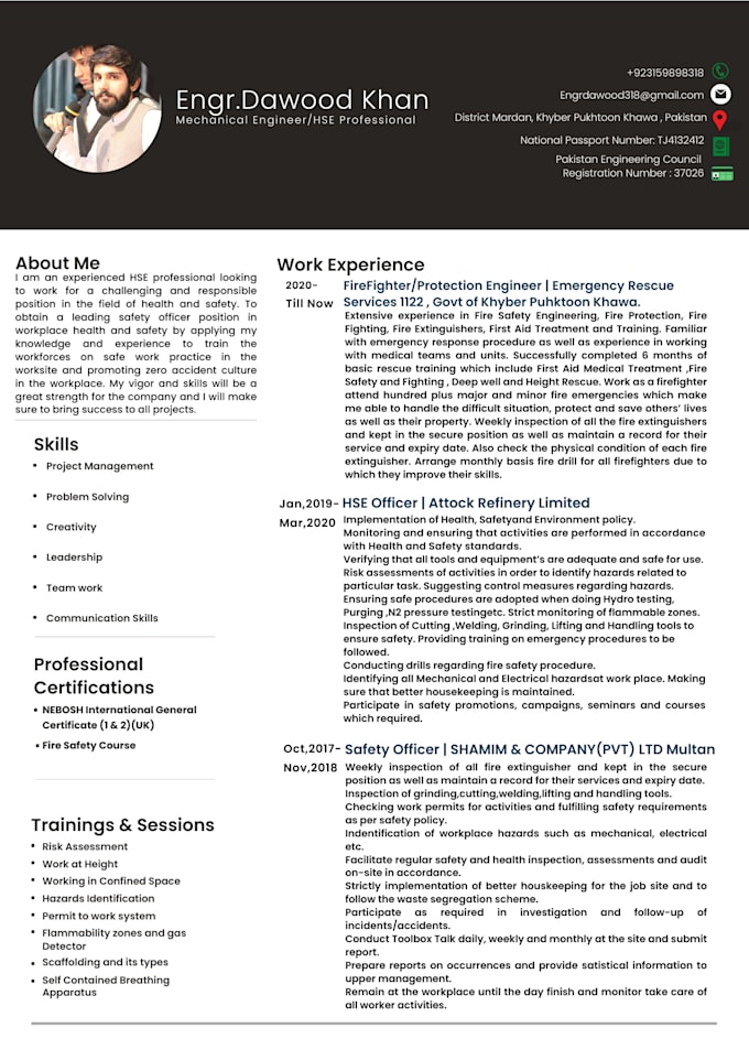 Design professional and eye catching resume by Dawoodkhan318 | Fiverr