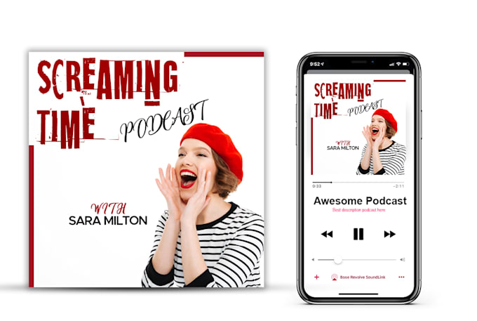 Design photographic podcast cover art or typographic podcast cover ...