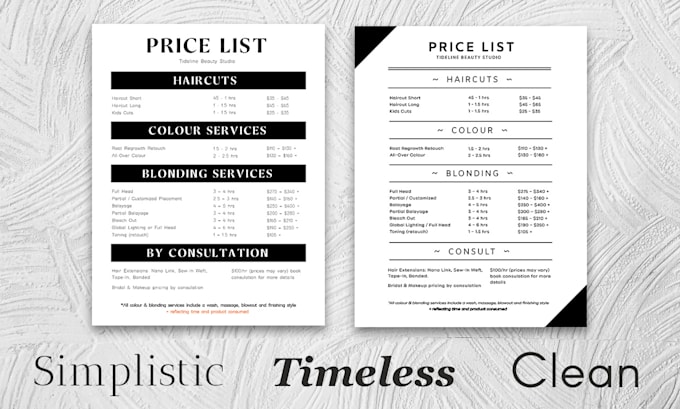 Design a modern price list, menu card, salon menu, cocktail list by ...