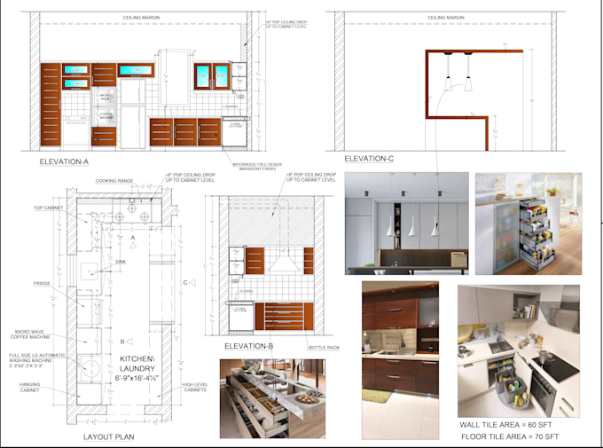 Design kitchen, wardrobe and ceiling design by Amnarashid383 | Fiverr