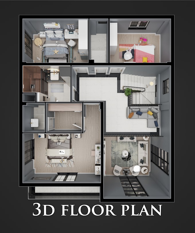 3d and 2d floor plan in 3ds max by Vebhstudios | Fiverr