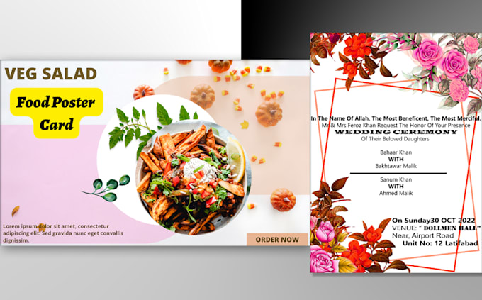 Create invitation cards and postcards, and food menu design by Zainab ...