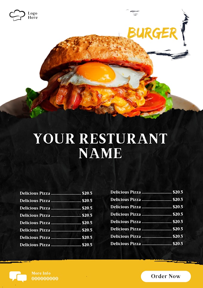 Create a contemporary print menu with a price list for food by ...