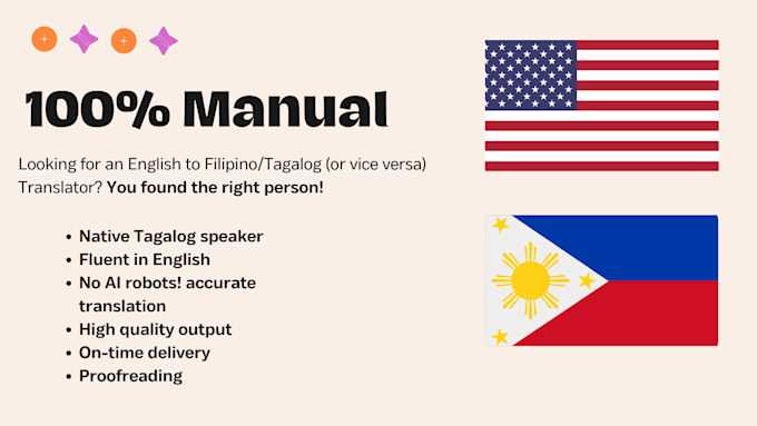 Translate english to tagalog, vice versa by Khaiqihuang | Fiverr