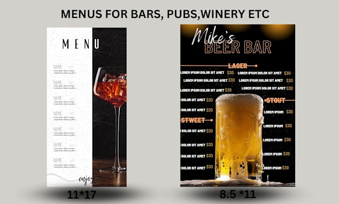 Design professional menus for your bar or pub by Yanique3 | Fiverr