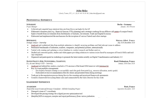 Perform a professional resume and optimize your linkedin profil by ...