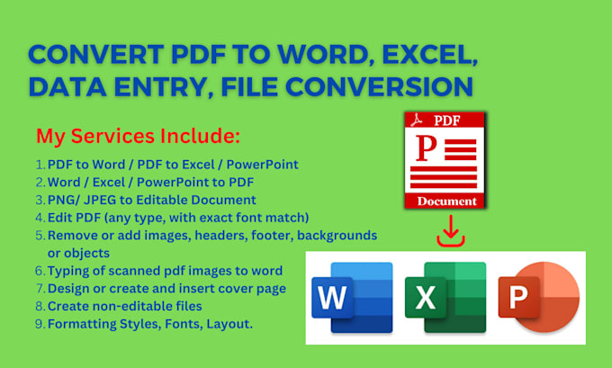Convert pdf to word, excel, data entry, file conversion by Khizernawab ...