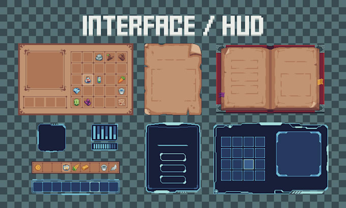 Make pixel art ui buttons , inventory , hud , menu by Scoster | Fiverr
