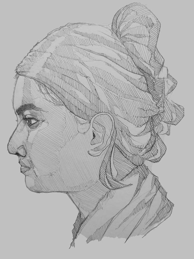 Draw your portrait in my unique clean hatches by Mirazultanam | Fiverr