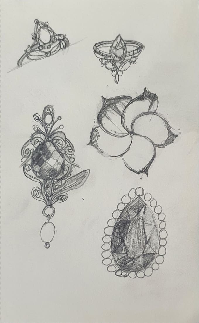 Make jewelry designs pencil sketch or manually rendered by Diamond ...
