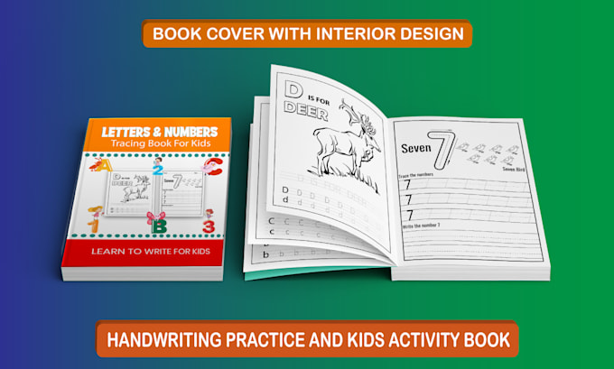 Childrens handwriting workbook kids activity book cover interior design ...