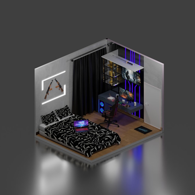 Create your cool 3d gaming room in blender by Zuhairasnan | Fiverr